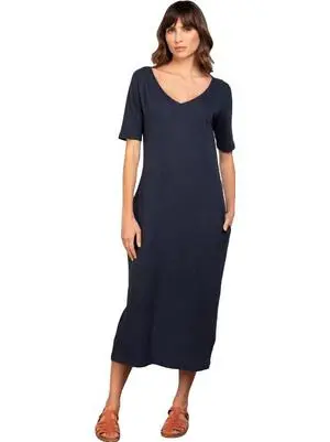 CELTIC & CO. Linen Blend V-neck Midi Dress - Navy