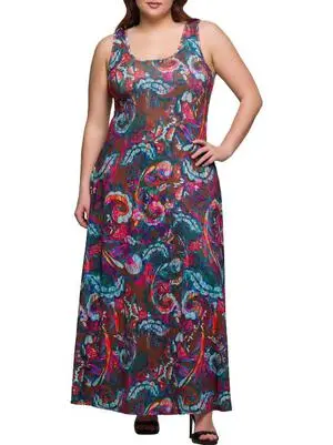24SEVEN COMFORT APPAREL Paisley Knit Maxi Dress - Brown Multi