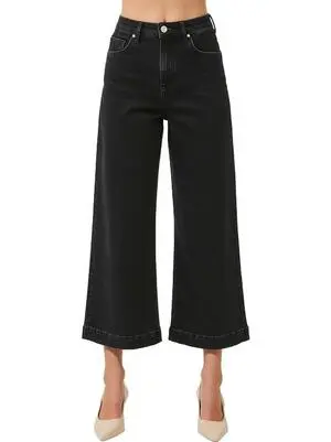 MODENAIRE High-waist Wide-leg Cropped Jeans - Black