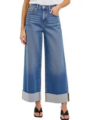 MODENAIRE Wide-leg Jeans With Cuffed Raw Hem - Faded Blue