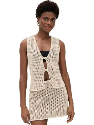 Onia Crochet Knit Tie Front Top - Sandshell
