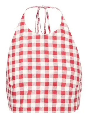 Asceno Marseille Gingham Linen Crop Top - Red