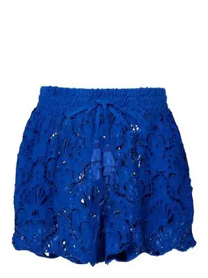 Farm Rio Floral Lace Shorts - Blue