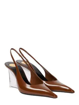 Saint Laurent Miller 80 Leather Slingback Wedges - Brown