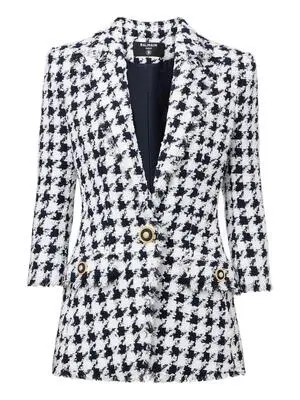 Balmain Houndstooth Tweed Blazer - Black