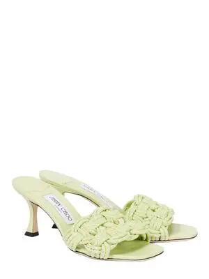 JIMMY CHOO Chara 70 Woven Raffia Mules - Green