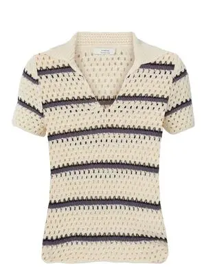 VINCE Vince Striped Pointelle Polo Sweater