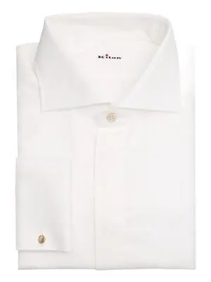Kiton Cotton French-cuff Dress Shirt - White Pattern