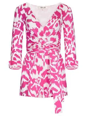 Diane Von Furstenberg Abstract-print Wrap Romper - Kupang Pink
