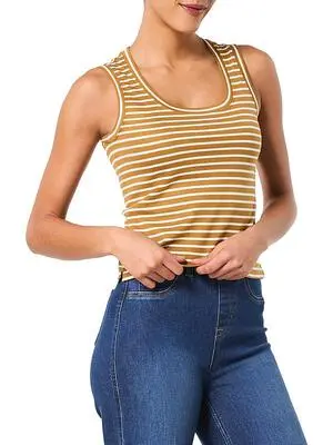 Spanx Cool Cotton Striped Tank Top - Black Mariner Stripe Flax Powder