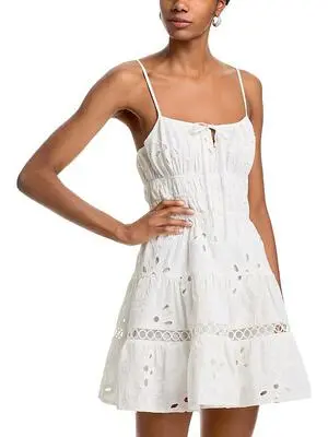 Aqua Tie Eyelet Mini Dress - White