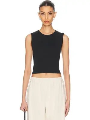 LESET Pointelle Sleeveless Crewneck Top - Black