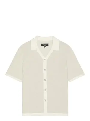 Rag & Bone Zig-zag Avery Short Sleeve Shirt In Grey - Ivory