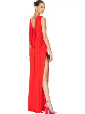 SID NEIGUM Floor Length Cowl Back Dress - Red