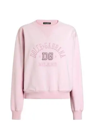 Dolce & Gabbana Cotton Jersey Sweatshirt With Raised Dg Embroidery - Pink