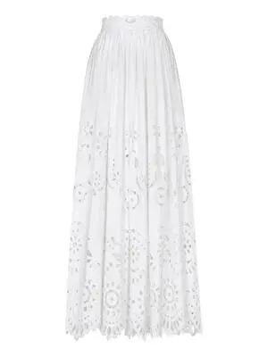 Dolce & Gabbana Long Cotton Circle Skirt With Cut-out Detailing - White