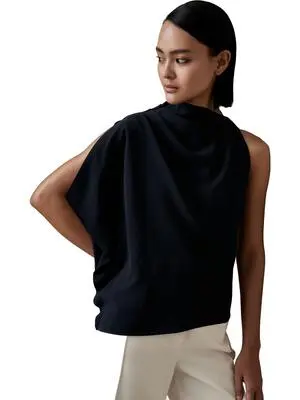REISS Elle One-shoulder Draped Top - Navy