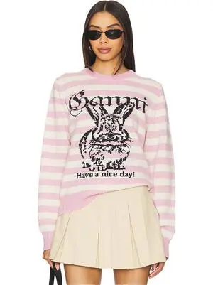 GANNI Striped Graphic Sweater - Primrose Pink