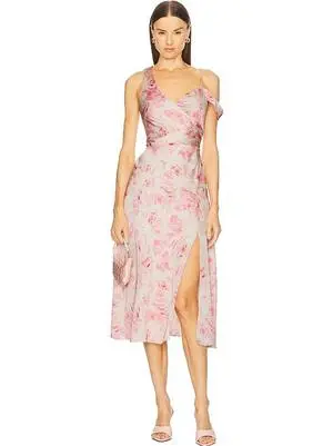 Astr The Label Asymmetric Ruched Waist Dress - Pink Watercolor Floral
