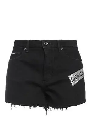 Dolce & Gabbana Denim Shorts With Crystal Appliqués - Black