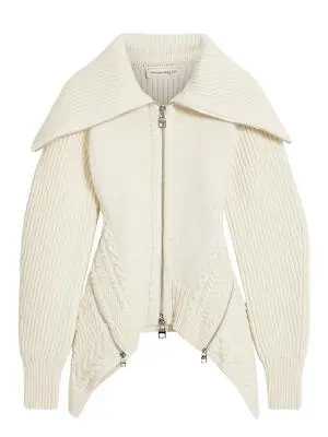 Alexander McQueen Ribbed And Cable-knit Wool Cardigan - Ivory