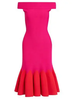 Alexander McQueen Off-the-shoulder Pointelle-knit Midi Dress - Fuchsia