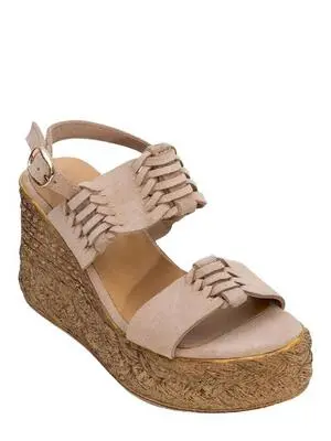 FOREVER & ALWAYS SHOES Olien Suede Espadrille Wedge Sandals - Beige Suede Leather