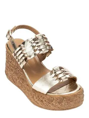 FOREVER & ALWAYS SHOES Olien Suede Espadrille Wedge Sandals - Gold Leather