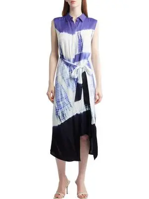 Kobi Halperin Tie Dye Sleeveless Maxi Shirt Dress - Blue