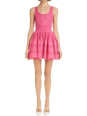 Alaïa Mixed Stitch Sleeveless Skater Dress - Fuchsia