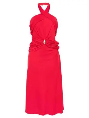 Elisabetta Franchi Crossover-neck Midi Dress - Red