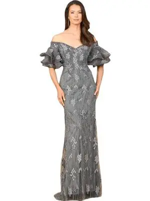 LARA NEW YORK Off-shoulder Beaded Mermaid Gown - Grey