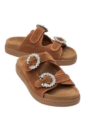 FOREVER & ALWAYS SHOES Morelia Suede Leather Slide Sandal