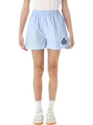 SPORTY & RICH Crest-embroidered Shorts - Blue