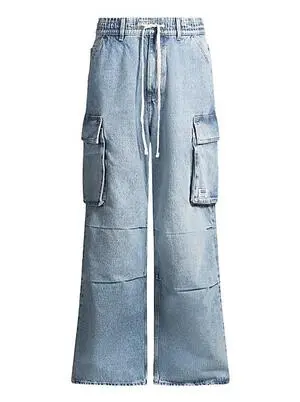 Hugo Drawstring-waist Denim Cargo Jeans - Bright Blue