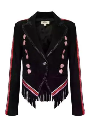 TEMPERLEY LONDON Zola Embroidered Suede Blazer - Black