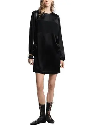 Emporio Armani Satin Long Sleeve Shift Dress - Black