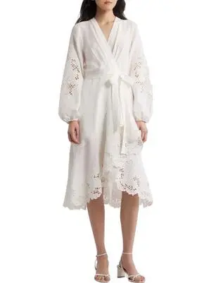 Kobi Halperin Lace Detail Midi Wrap Dress - White