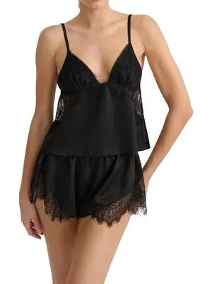 KAT THE LABEL Darcy Lace Inset Satin Camisole - Black