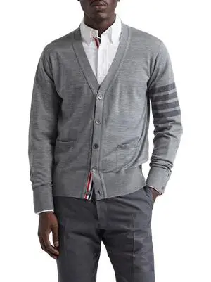 Thom Browne Thom Browne Classic 4-Bar Virgin Wool Cardigan Light Grey