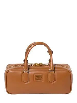 Miu Miu Arcadie Large Leather Top-handle Bag - Cognac