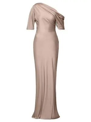 MALINA Marisa Asymmetrical Satin Maxi Dress - Champagne