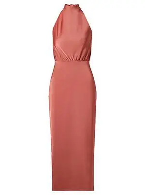 MALINA Solange Open-back Halterneck Woven Midi Dress - Terracotta