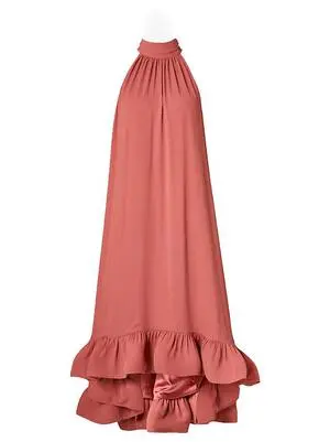 MALINA Sabrina Halterneck Ruffled Midi Dress - Terracotta