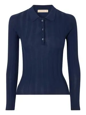 Daughter Ribbed Wool Polo Shirt - Blue