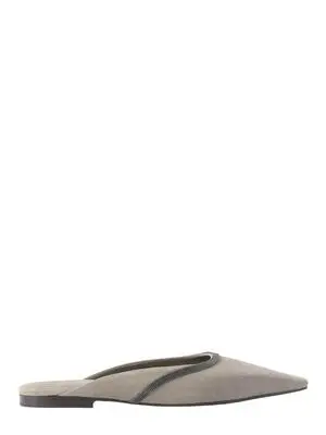 Brunello Cucinelli Bead-embellished Suede Mules - Gray