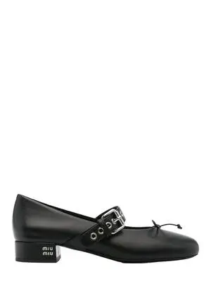 Miu Miu Leather Ballerina Pumps - Black