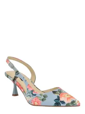 Nine West Nine West Renela Pointed Toe Slingback Pumps Blue Floral