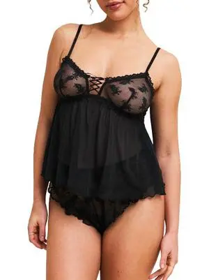 ADORE ME Seraphina Cami & Flutter Shorts Lingerie Set - Black