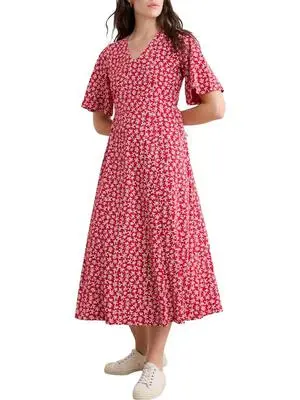 SEASALT CORNWALL Nancy Jersey Midi Dress - Saltwater Ditsy Scarlet